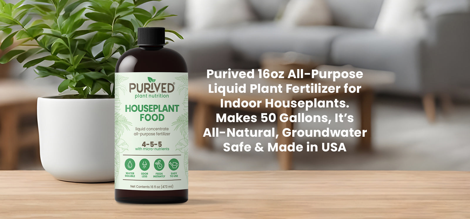Purived 16oz All-Purpose Liquid HousePlant Fertilizer Makes 50 Gallons